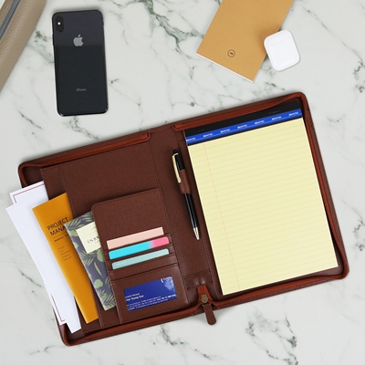 POOM | 프리미엄 고급 가죽 B5 레포트패드 지퍼 노트패드 패드폴리오