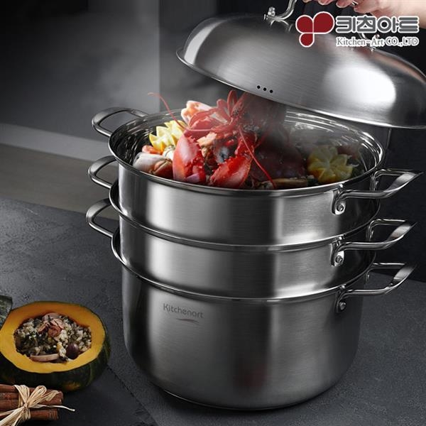 POOM | 키친아트 올가 인덕션겸용 3단 찜솥 스팀냄비 32cm