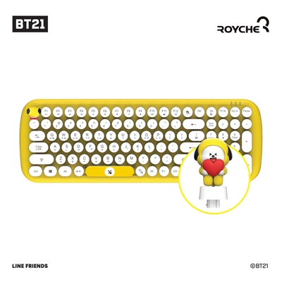 POOM | BT21 무선 키보드 베이비 캐릭터 치미 타타 쿠키 망 노트북 마우스 패드 키캡 세트