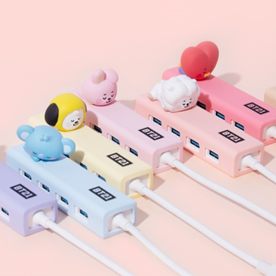 POOM | BT21 USB 허브 3.0 멀티 4포트 노트북 캐릭터 피규어 확장 연결 치미 타타 라인프렌즈