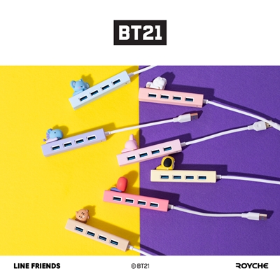 POOM | BT21 USB 허브 3.0 멀티 4포트 노트북 캐릭터 피규어 확장 연결 치미 타타 라인프렌즈