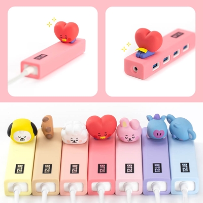 POOM | BT21 USB 허브 3.0 멀티 4포트 노트북 캐릭터 피규어 확장 연결 치미 타타 라인프렌즈