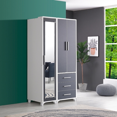 POOM | 두리트 3서랍 선반 장롱세트 거울도어형 1000