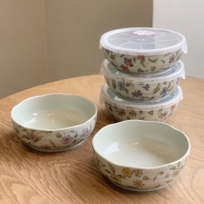 POOM | 일본 식기 도자기 그릇 아리타 리프 플라워 원절 스몰 찬통 반찬통 반찬용기 1p