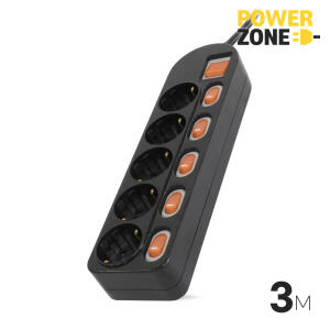 POOM | [파워존] 국산 멀티탭 메인 개별스위치 5구 3M 블랙