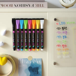 POOM | LED 형광 보드마카펜 지우개자석 드로잉펜 (8색 1세트)