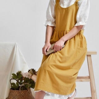 POOM | 린넨 프릴 앞치마 원피스 4color