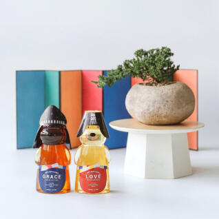 POOM | 한복 꿀곰이 보자기 선물세트 아카시아500g+야생화500g