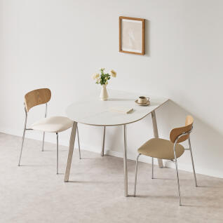 POOM | 바모스 반타원 세라믹 실버 식탁 테이블 2인용 1000