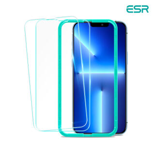 POOM | ESR 아이폰13/13 Pro 가이드 풀커버 강화유리 2팩