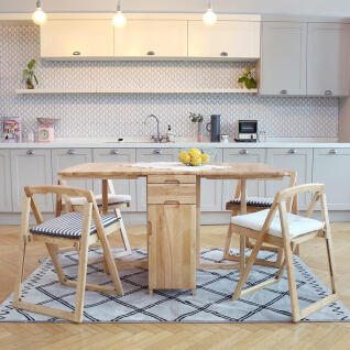 POOM | BENNE 원목 접이식 4인 확장형 식탁세트 (2color)