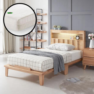 POOM | LUA 루아 평상형 LED 원목 침대 SS (독립 매트)