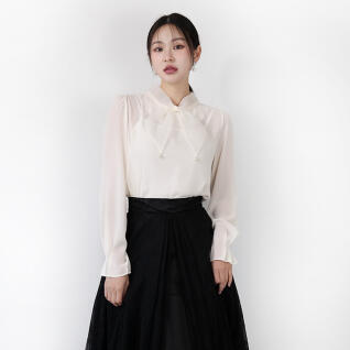 POOM | 아이보리 리본 블라우스 (44-100) 빅사이즈 2부 향상복