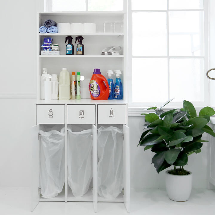 POOM | 필웰 무노 3칸 분리수거함 다용도 상부수납장세트 ST9656