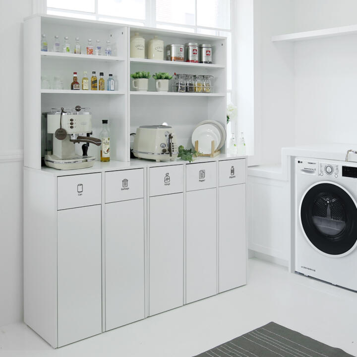 POOM | 필웰 무노 3칸 분리수거함 다용도 상부수납장세트 ST9656