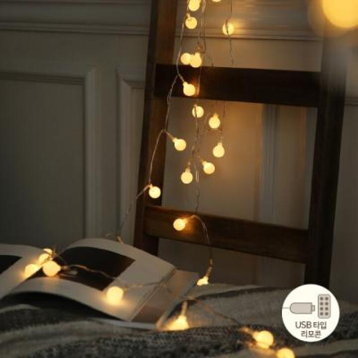 POOM | 프리미엄 LED 화이트앵두전구 (리모컨/8패턴/USB) [2type]