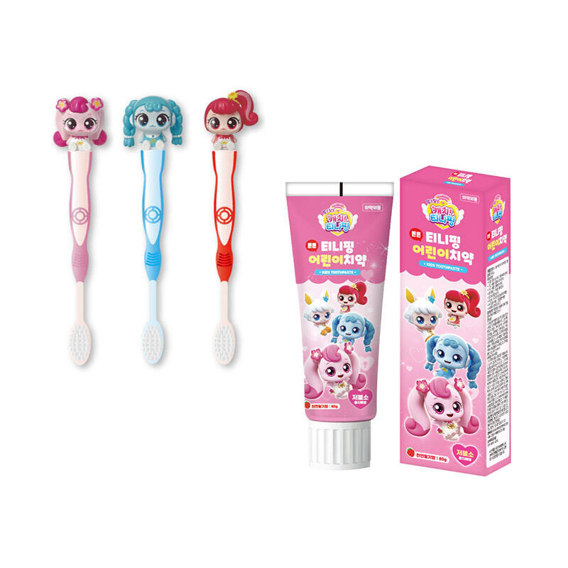 Poom 캐치티니핑 어린이용 피규어칫솔 3종 치약세트