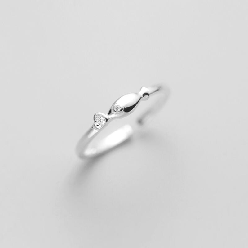 POOM | 스터츠 925실버 하트 행운 물고기 우정 애끼 반지