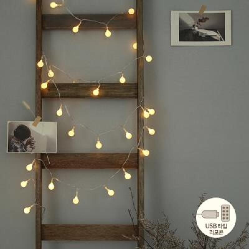 POOM | 프리미엄 LED 화이트앵두전구 (리모컨/8패턴/USB) [2type]