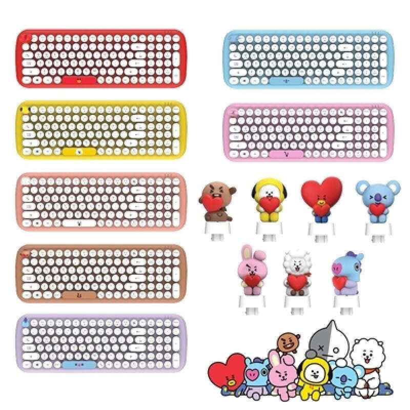 POOM | BT21 무선 키보드 베이비 캐릭터 치미 타타 쿠키 망 노트북 마우스 패드 키캡 세트