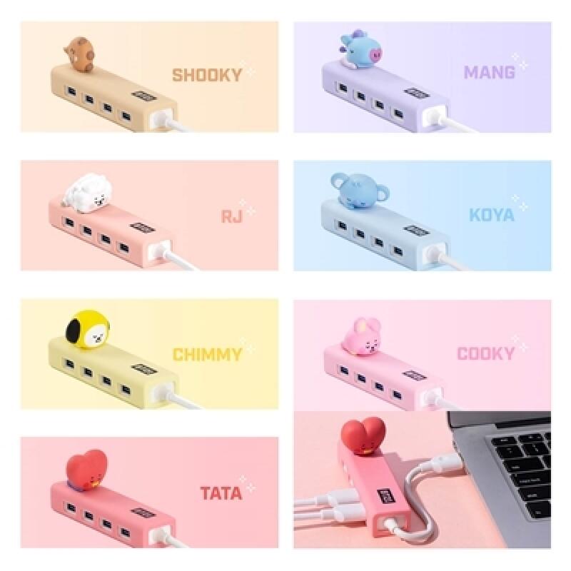 POOM | BT21 USB 허브 3.0 멀티 4포트 노트북 캐릭터 피규어 확장 연결 치미 타타 라인프렌즈
