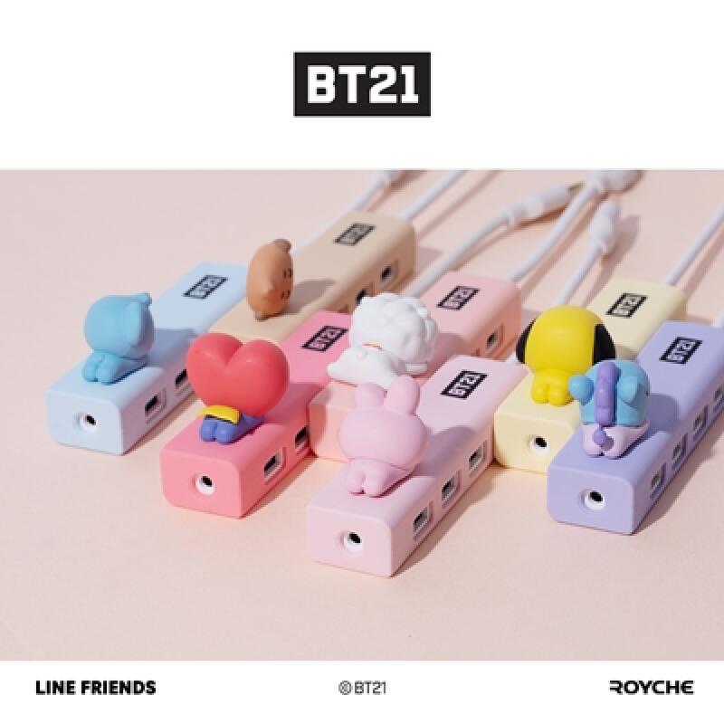 POOM | BT21 USB 허브 3.0 멀티 4포트 노트북 캐릭터 피규어 확장 연결 치미 타타 라인프렌즈
