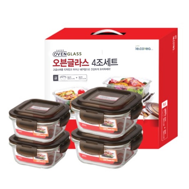 POOM | 아이락 오븐글라스 정사각4조 밀폐용기선물세트(1set)