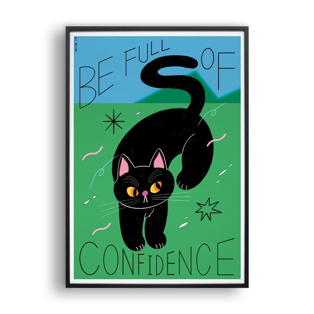 POOM | A Black cat oh the grass (Art Print)/ 일러스트 액자