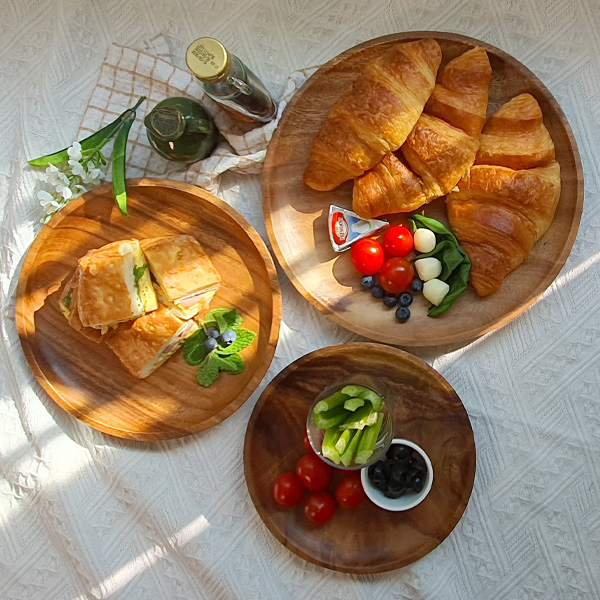 POOM | Holin 아카시아 통원목 수제 우드 원형접시 3P 세트