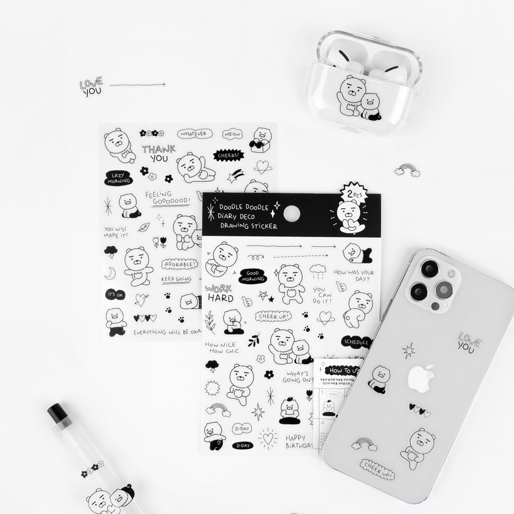 POOM | 카카오프렌즈 두들두들 데코 스티커 2P 세트