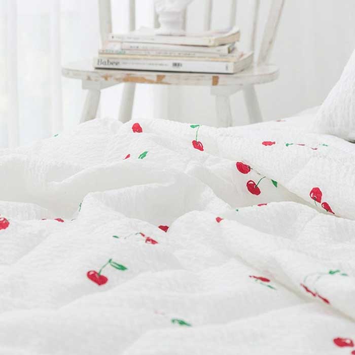 POOM | SUMMER Cherry 시어서커 이불+베개커버세트 SS 화이트