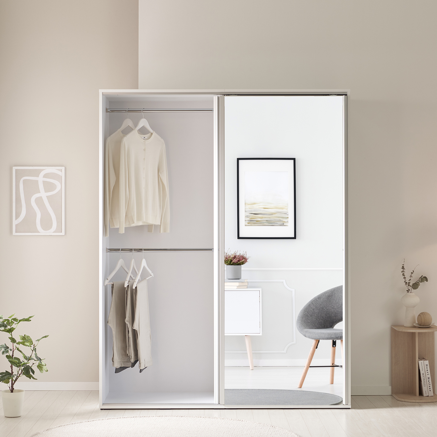 POOM | 마엘 1600 댐퍼 전신거울 슬라이딩 옷장 미닫이 장롱