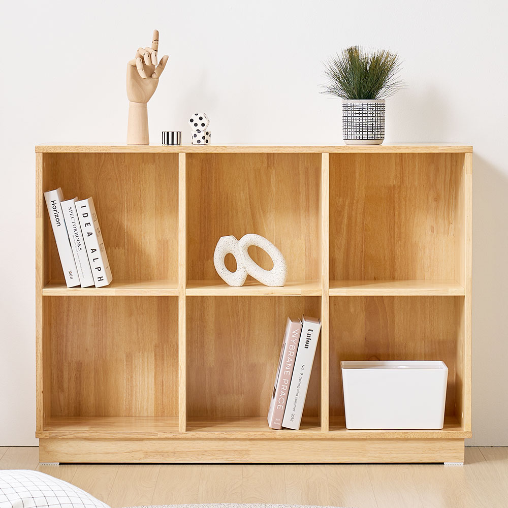 POOM | 고잉 고무나무 원목 2단 낮은 책장 1000