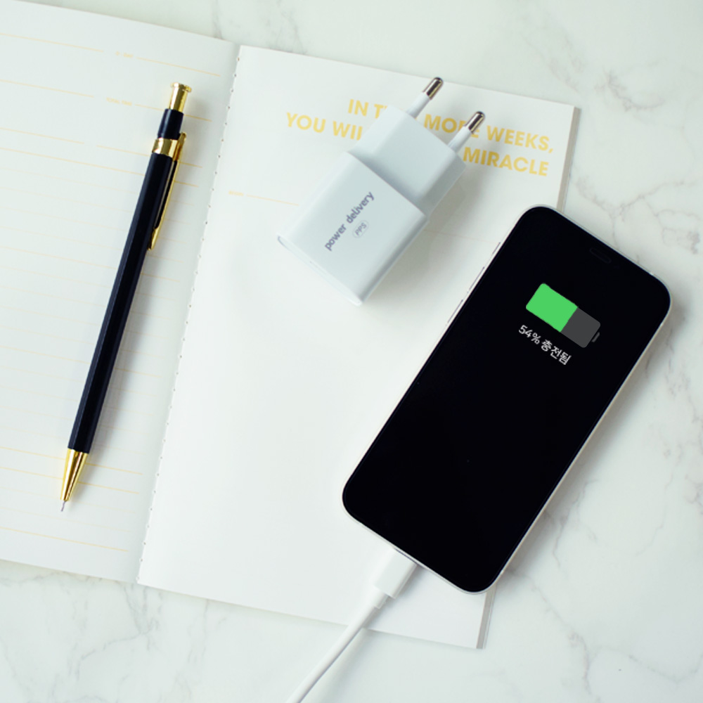 POOM | USB PD PPS 초고속충전기25W+C타입 to 8핀 케이블세트