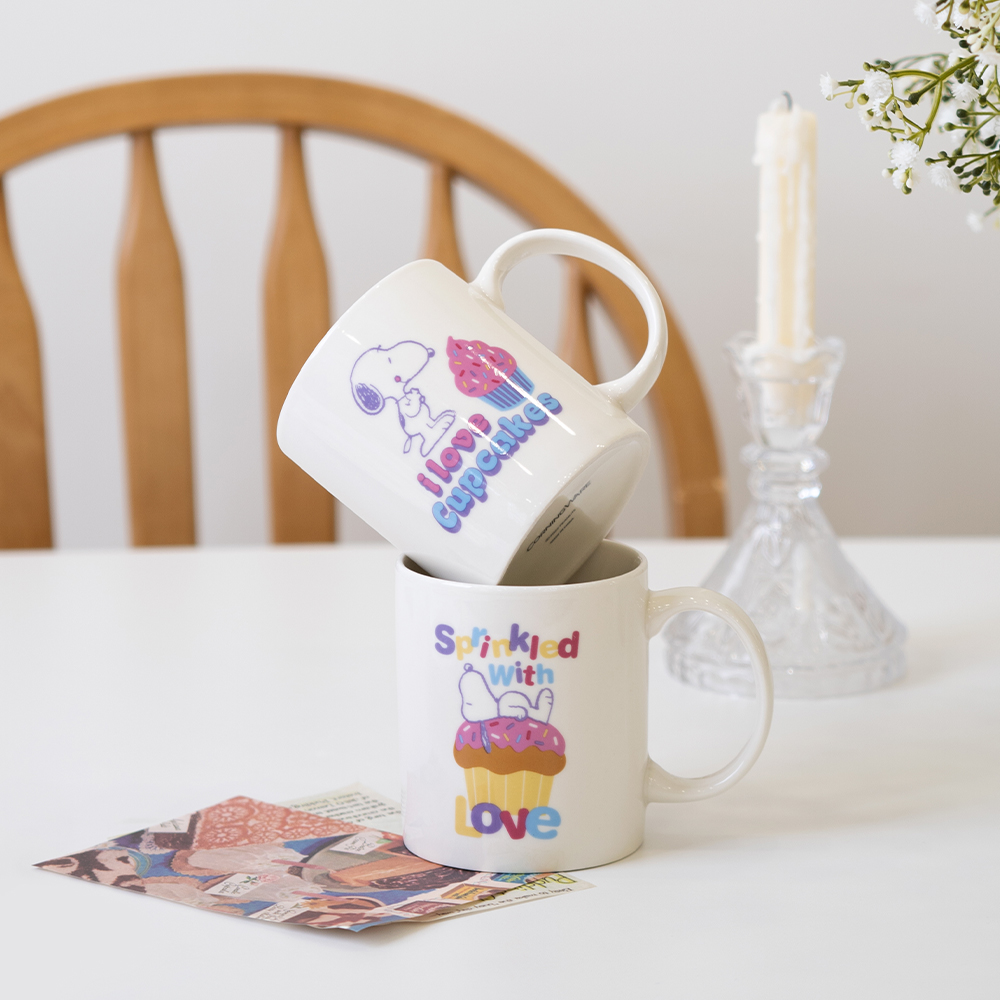 POOM | 스누피 케이크 캐릭터 도자기 머그잔 머그컵 2P