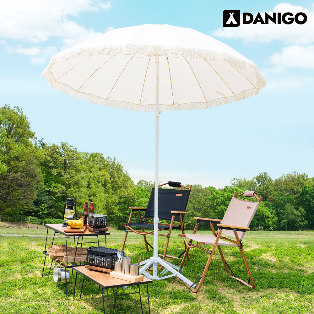 POOM | 다니고 캠핑 감성 파라솔 신형 사각받침대 풀세트