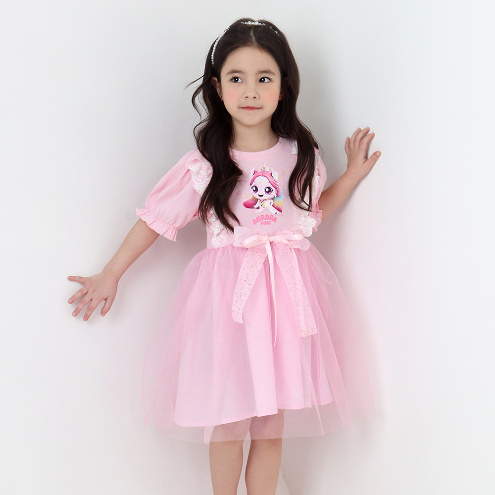 POOM | 캐치! 티니핑 오로라핑 퍼프 5부 레이스 원피스 PK