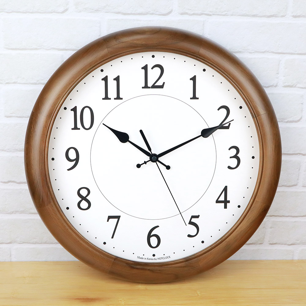 POOM | 400파이 무소음 고급 원목벽시계 원형 엔틱브라운