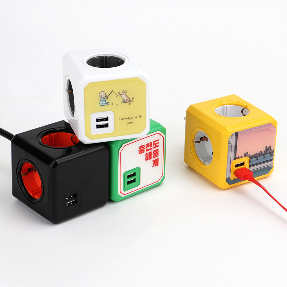 POOM | 파워큐브 4구 USB 1.5M 익스텐디드 멀티탭 DIY 스티커