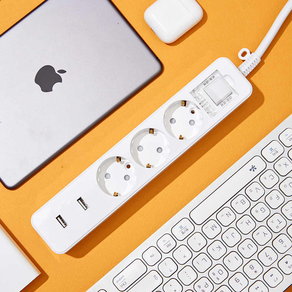 POOM | 3구 2포트 usb멀티탭 누전차단기 멀티콘센트 전선 고속충전기 (16A) 1.5M 3M