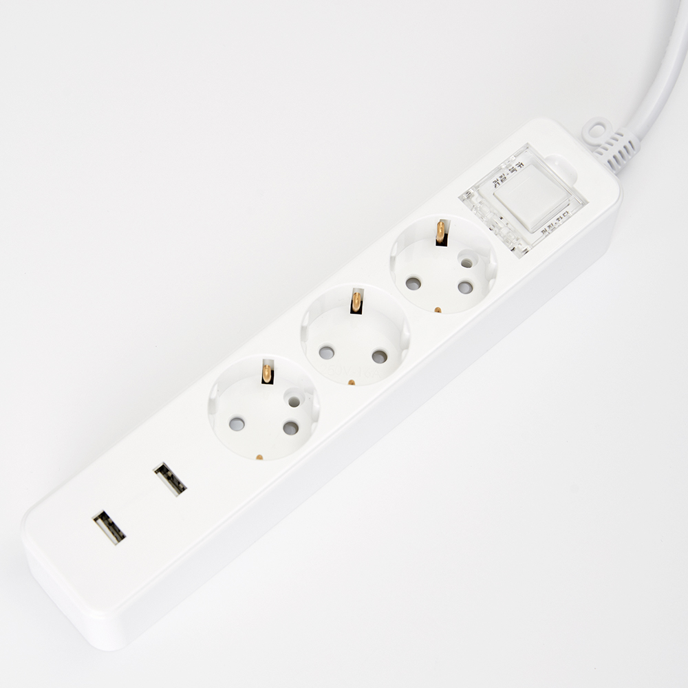 POOM | 3구 2포트 usb멀티탭 누전차단기 멀티콘센트 전선 고속충전기 (16A) 1.5M 3M