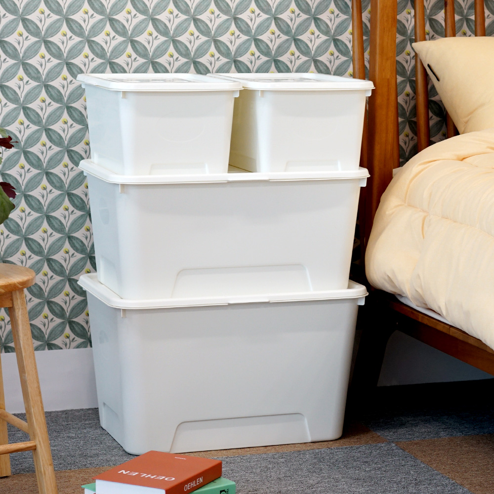 POOM | 탑백 대형 리빙박스 24L 4P 수납 옷 정리함 (+네임텍)