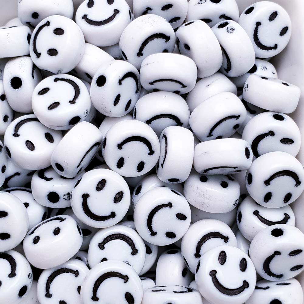 POOM | 아크릴 미니 화이트 관통형 스마일 원형 키링 비즈