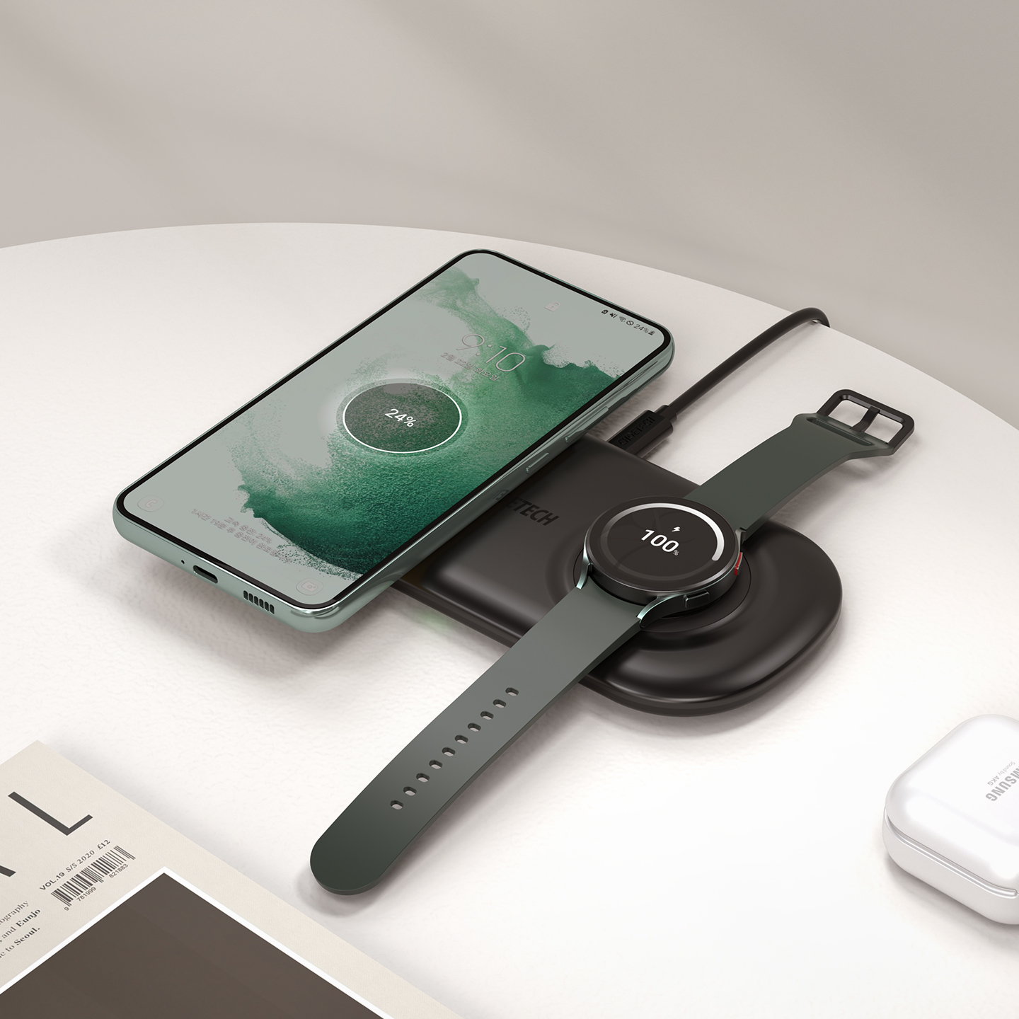 POOM | 초텍 2in1 갤럭시 듀오 고속 무선 충전기 패드 T570-SX