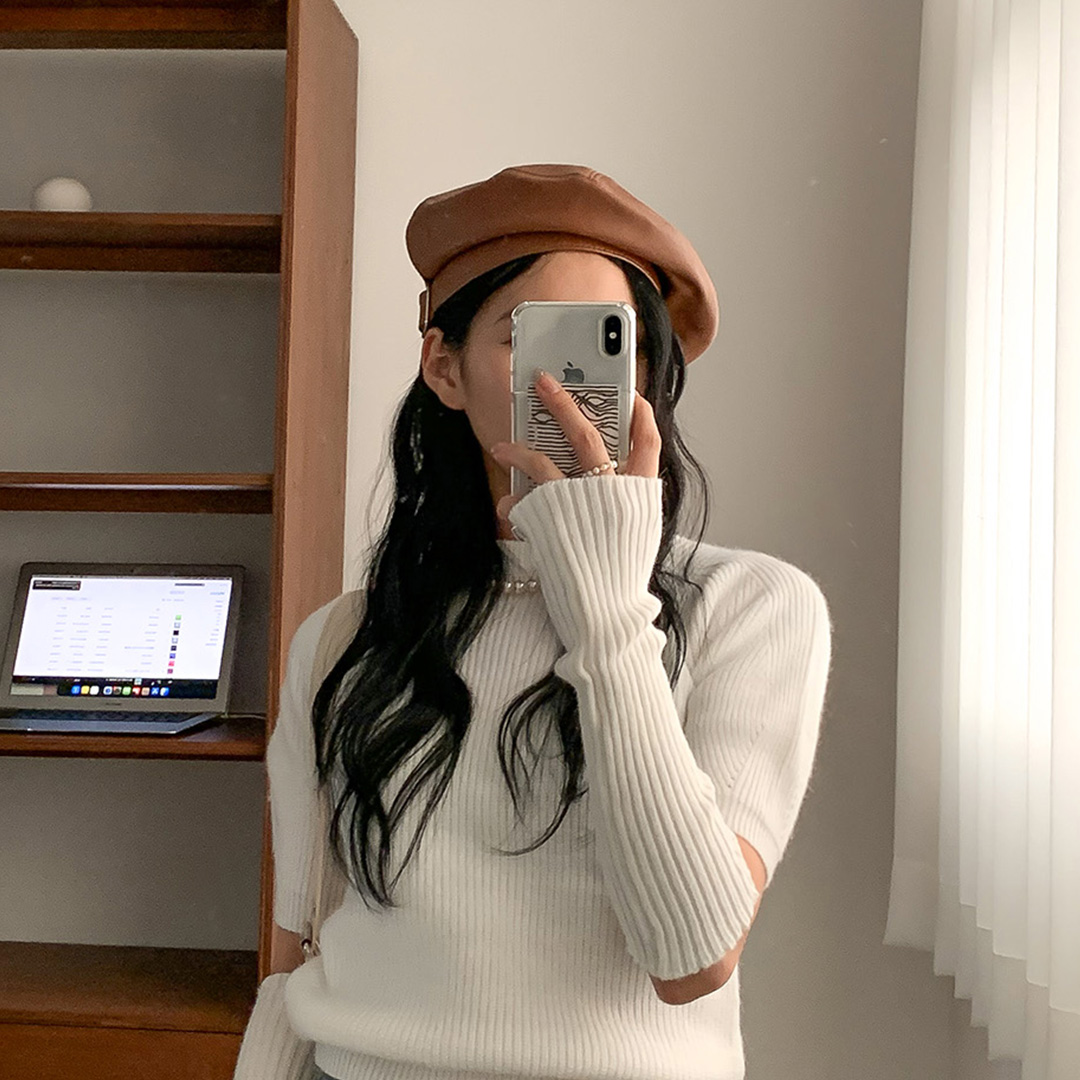 POOM | 스티치 버클 가죽 베레모 3color