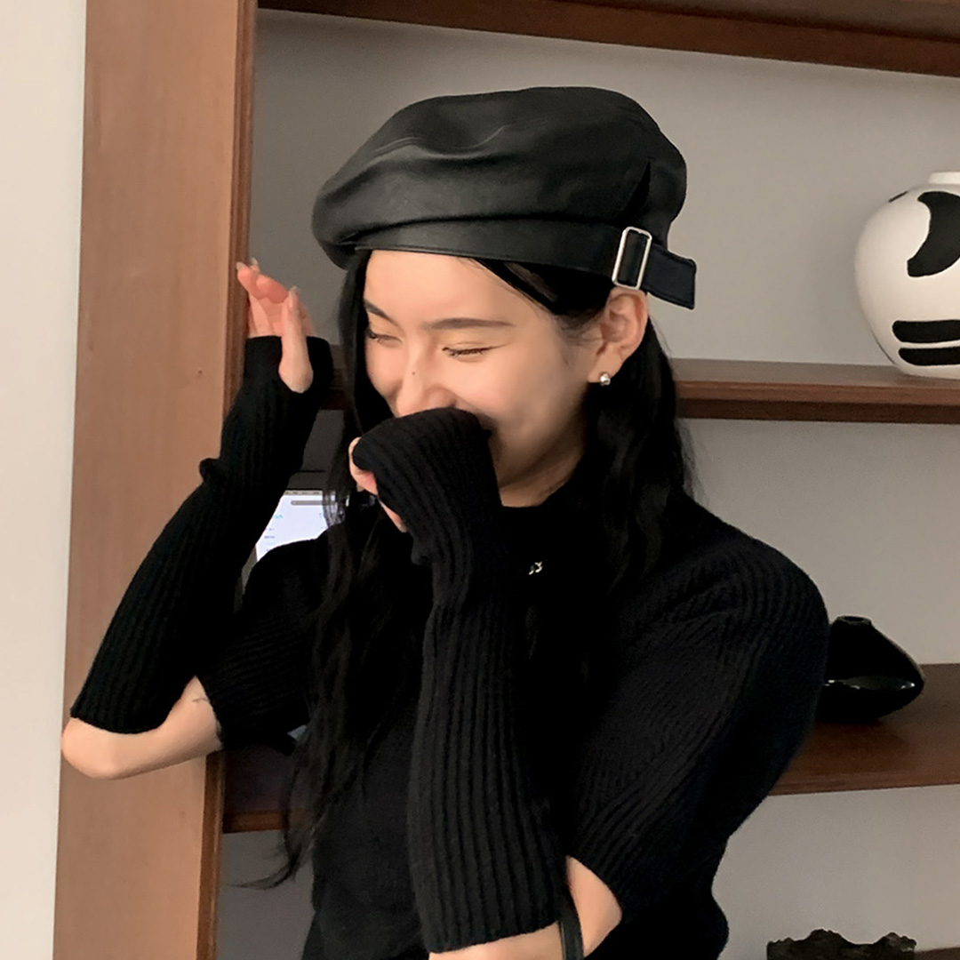 POOM | 스티치 버클 가죽 베레모 3color