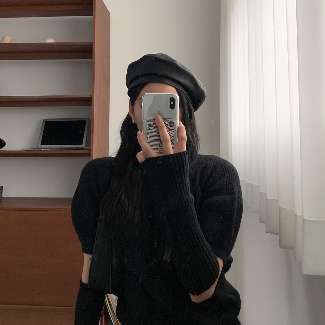 POOM | 스티치 버클 가죽 베레모 3color