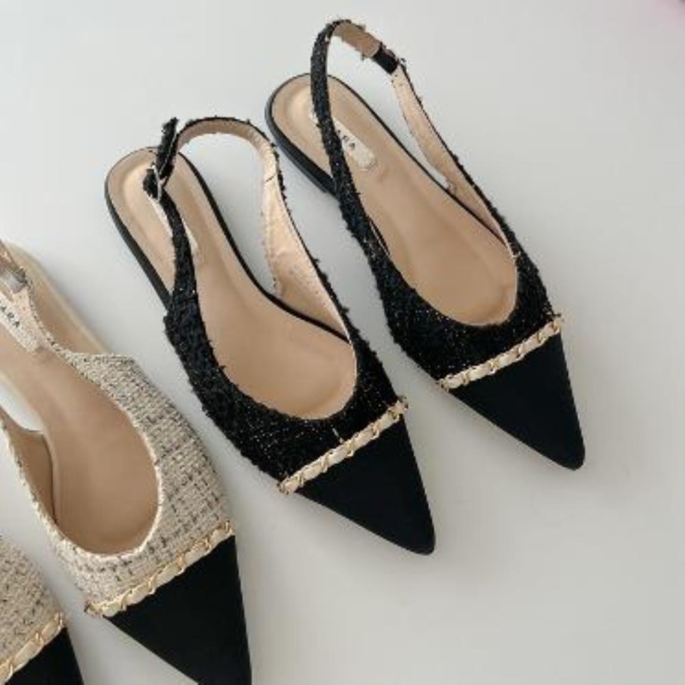 POOM | 여자 여름 하객룩 트위드 슬링백 샌들