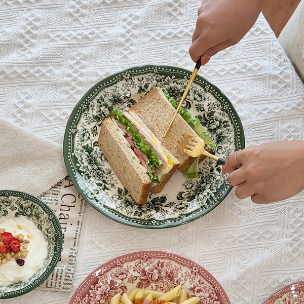 POOM | 클레이탄 다이애나 로즈 그린 원형플레이트 S+L 2P set