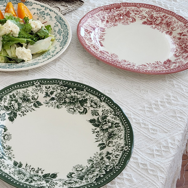 POOM | 클레이탄 다이애나 로즈 그린 원형플레이트 S+L 2P set
